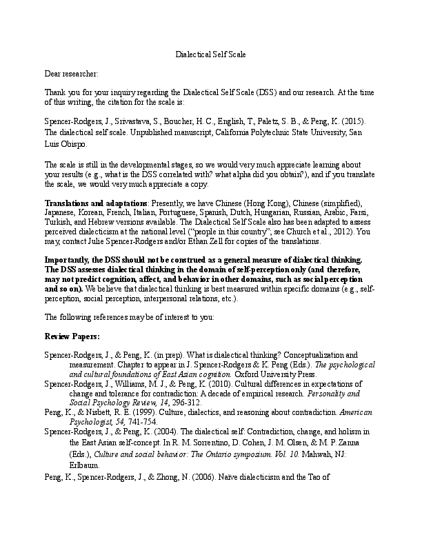 (DOC) The dialectical self scale