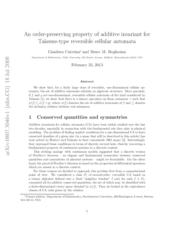 (PDF) An order-preserving property of additive invariant for Takesue-type reversible cellular ...