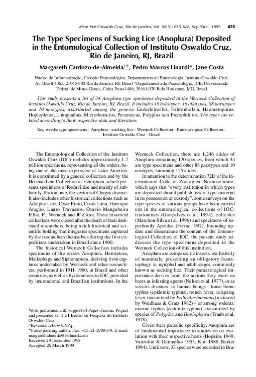 (PDF) The type specimens of sucking lice (anoplura) deposited in the ...