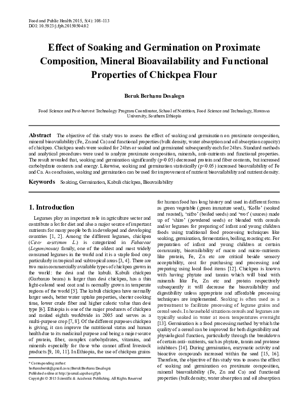 (PDF) Effect of Soaking and Germination on Proximate Composition, Mineral Bioavailability and ...
