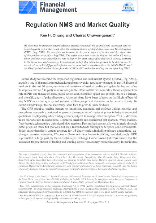 (PDF) Regulation NMS and Market Quality | Kee Chung - Academia.edu