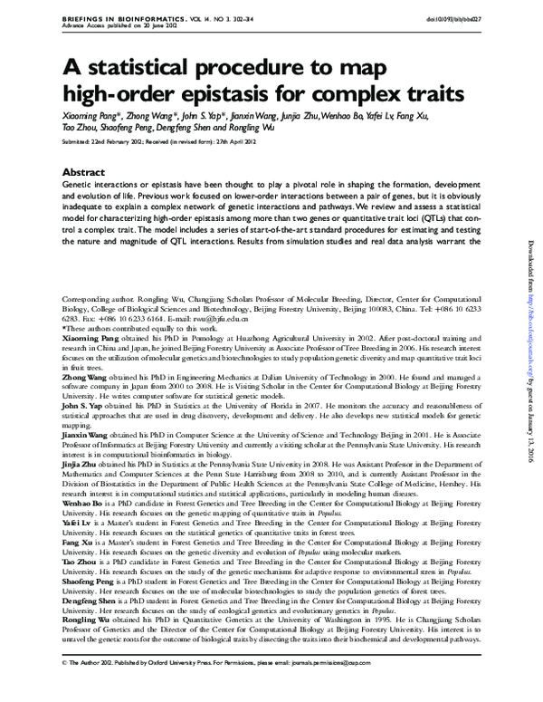 (PDF) A statistical procedure to map high-order epistasis for complex traits