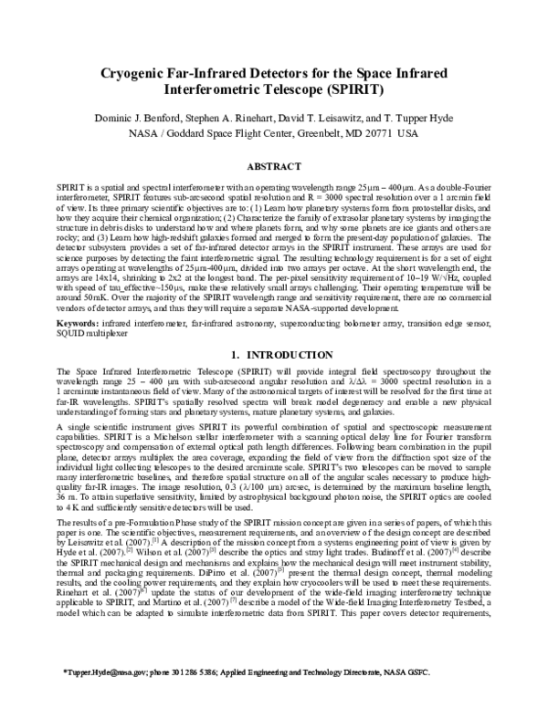 (PDF) Cryogenic far-infrared detectors for the Space Infrared ...