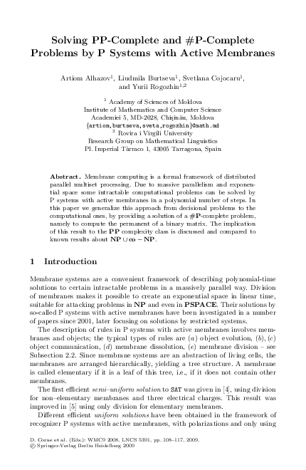 (PDF) Solving PP-Complete and #P-Complete Problems by P Systems with ...