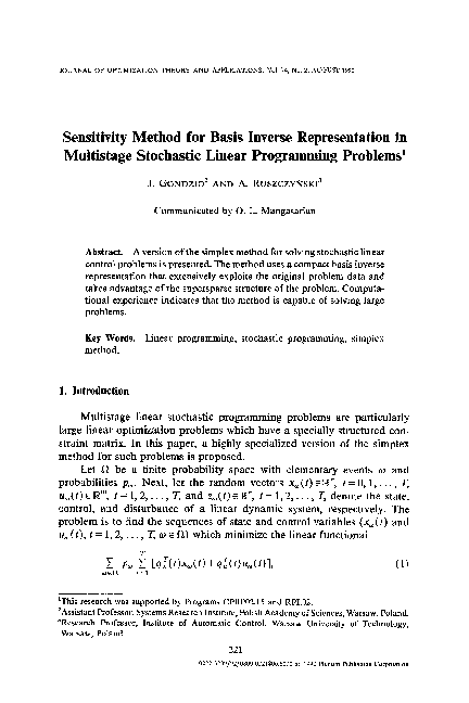 (PDF) Sensitivity method for basis inverse representation in multistage stochastic linear ...