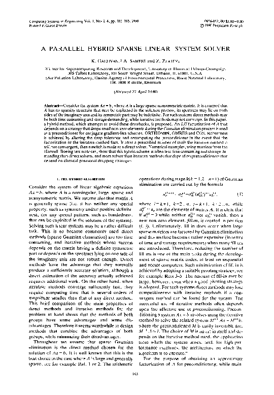Pdf A Parallel Hybrid Sparse Linear System Solver