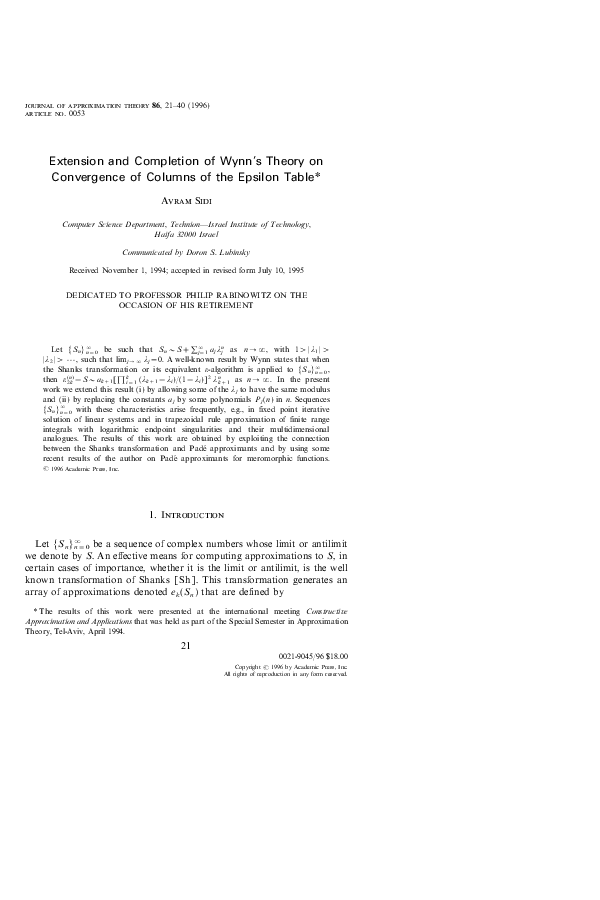(PDF) Extension and Completion of Wynn's Theory on Convergence of ...