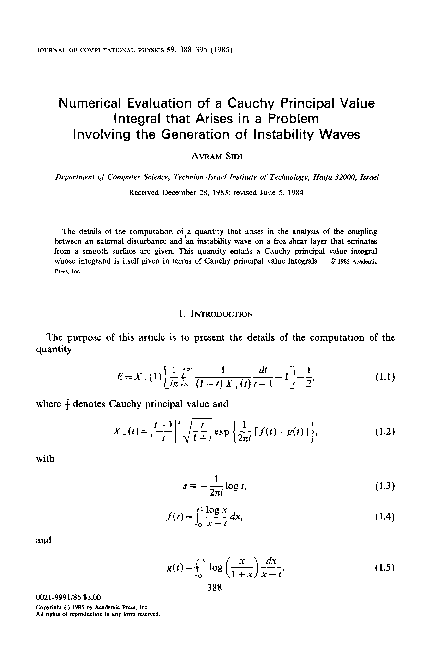 (PDF) Numerical evaluation of a cauchy principal value integral that arises in a problem ...