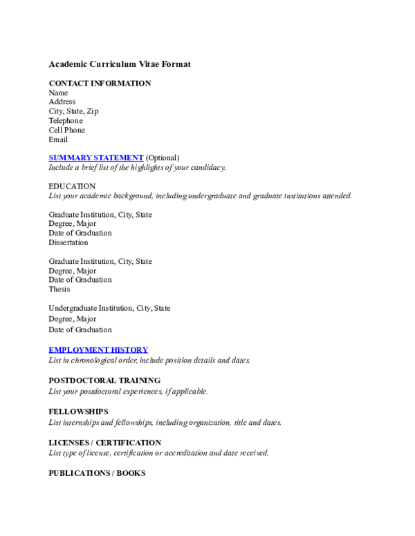 (DOC) Academic Curriculum Vitae Format
