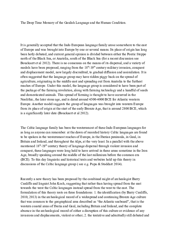 (DOC) The Deep Time Memory Of The Gaulish Language and The Human Condition