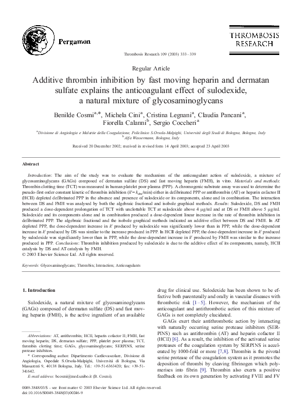 (PDF) Additive thrombin inhibition by fast moving heparin and dermatan ...