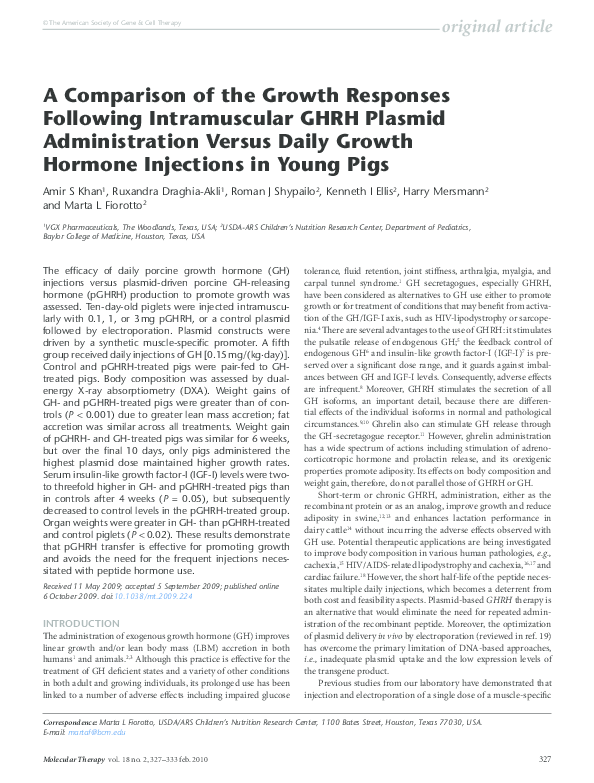 (PDF) A Comparison of the Growth Responses Following Intramuscular GHRH ...