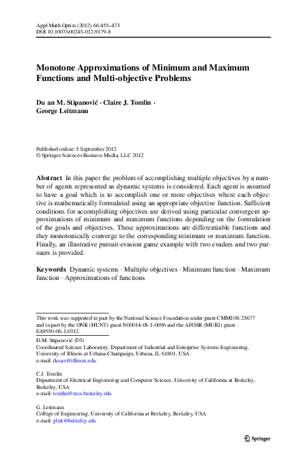 (PDF) Monotone Approximations of Minimum and Maximum Functions and Multi-objective Problems