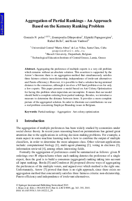 (PDF) Aggregation of Partial Rankings - An Approach Based on the Kemeny Ranking Problem