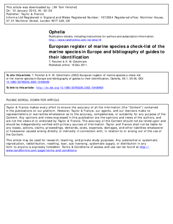 (PDF) European register of marine species a check-list of the marine ...