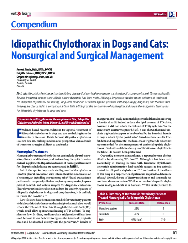 (PDF) Idiopathic chylothorax: nonsurgical and surgical management
