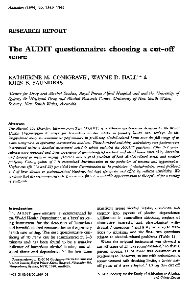 (PDF) The AUDIT questionnaire: choosing a cut-off score