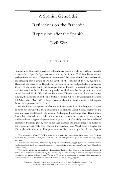 (PDF) A Spanish Genocide? Reflections on the Francoist Repression after ...