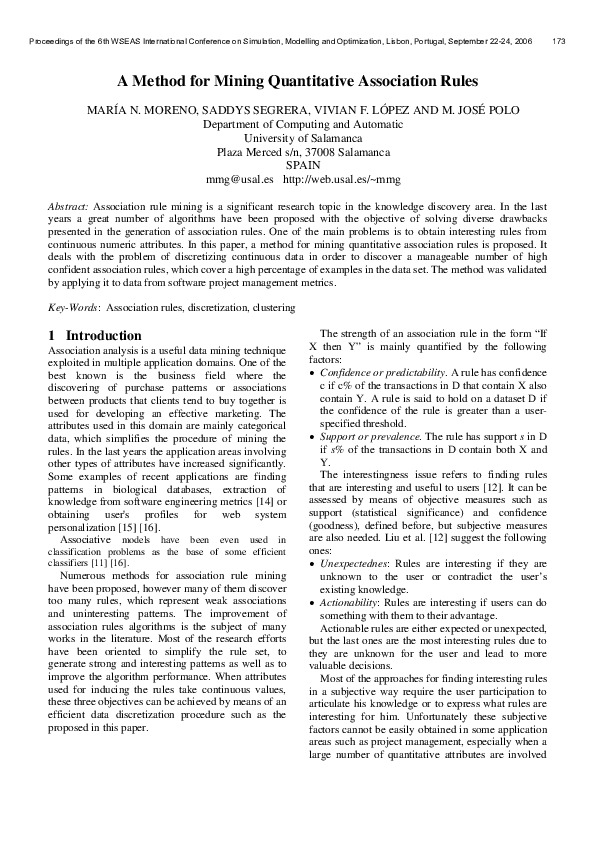 (PDF) A Method for Mining Quantitative Association Rules