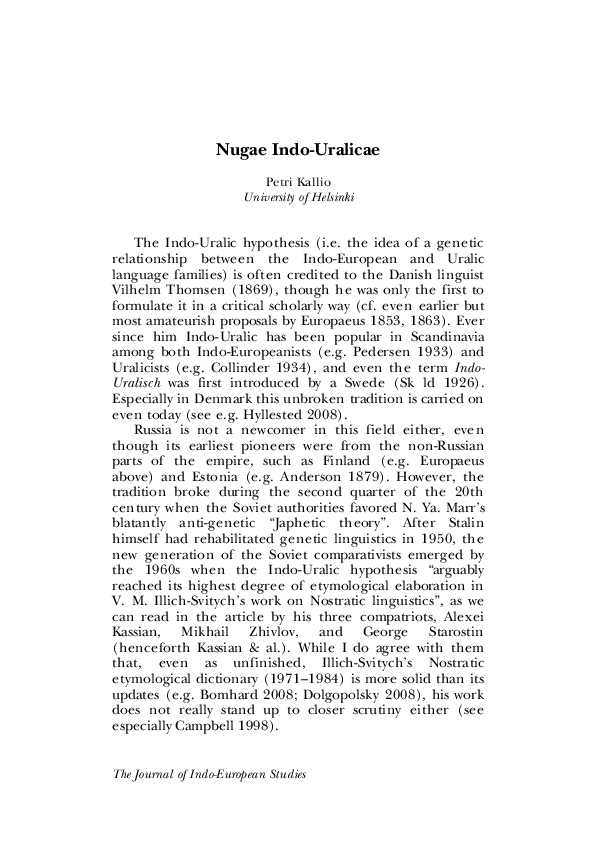 (PDF) Nugae Indo-Uralicae