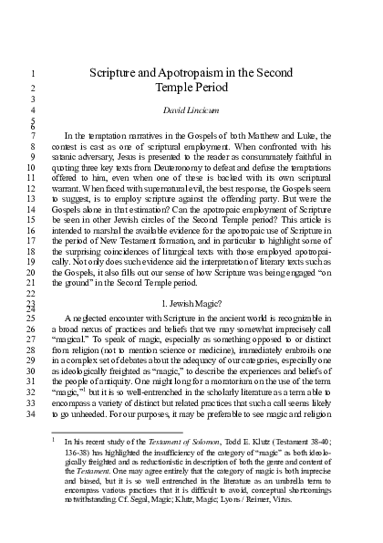 (PDF) “Scripture and Apotropaism in the Second Temple Period ...