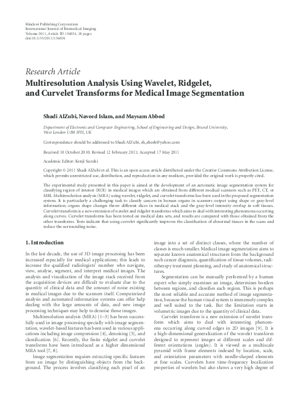 Pdf Multiresolution Analysis Using Wavelet Ridgelet And Curvelet