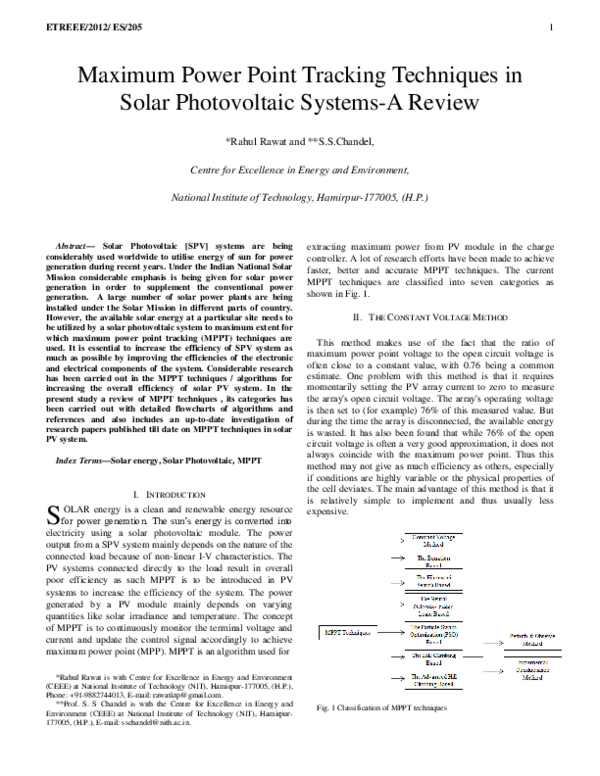 (PDF) Maximum Power Point Tracking Techniques in Solar Photovoltaic Systems-A Review