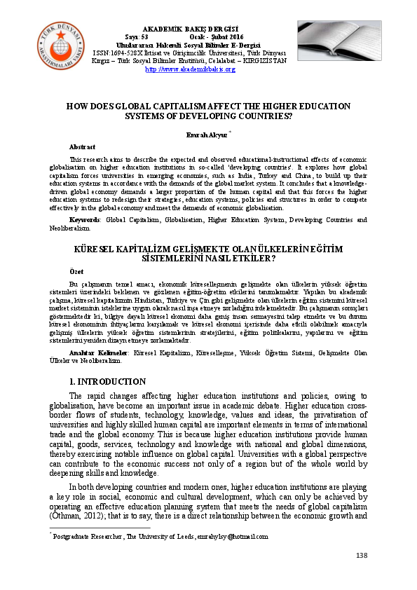 (PDF) HOW DOES GLOBAL CAPITALISM AFFECT THE HIGHER EDUCATION SYSTEMS OF ...