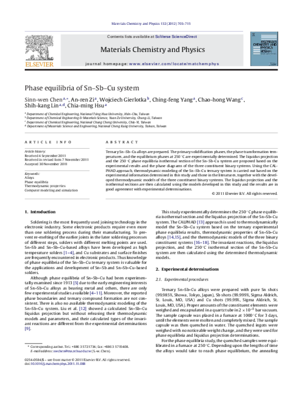 (PDF) Phase equilibria of Sn–Sb–Cu system