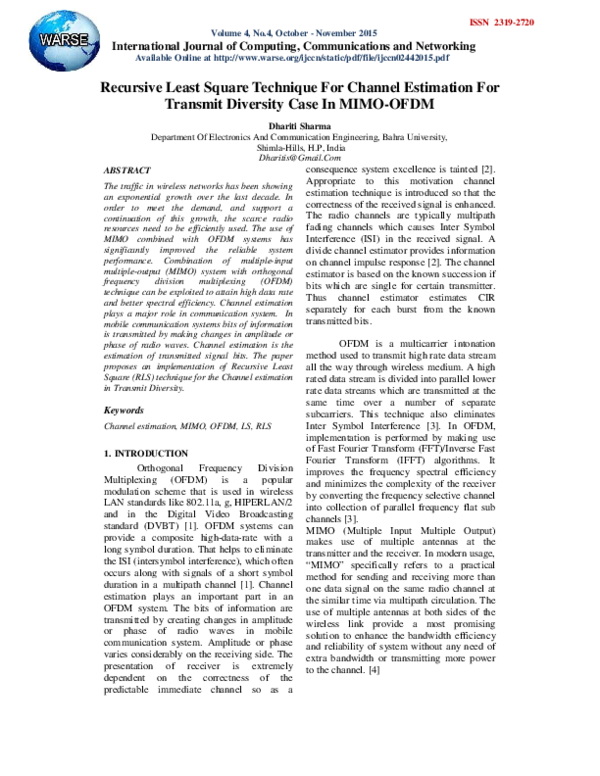 (PDF) Recursive Least Square Technique For Channel Estimation For Transmit Diversity Case In ...
