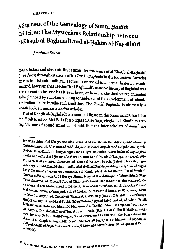 A Segment of the Genealogy of Sunni Hadith Criticism: The Relationship ...