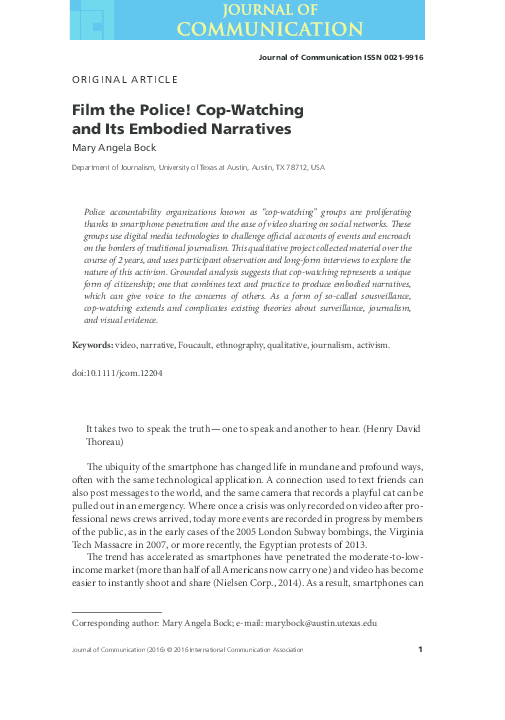 (PDF) Film the Police! Cop-watching and its embodied narratives.