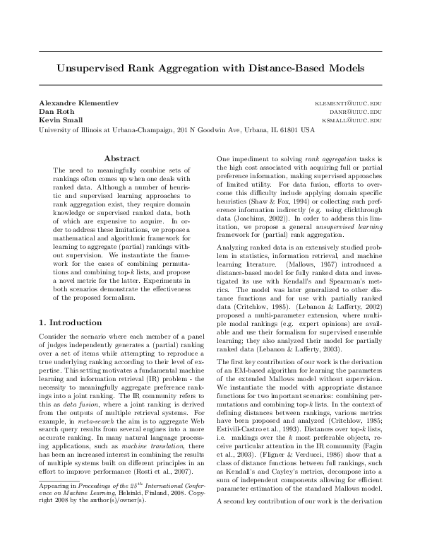 (PDF) Unsupervised rank aggregation with distance-based models