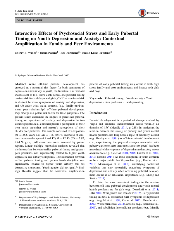 Pdf Interactive Effects Of Psychosocial Stress And Early Pubertal