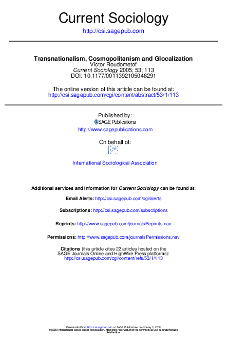 (PDF) Transnationalism, Cosmopolitanism and Glocalization