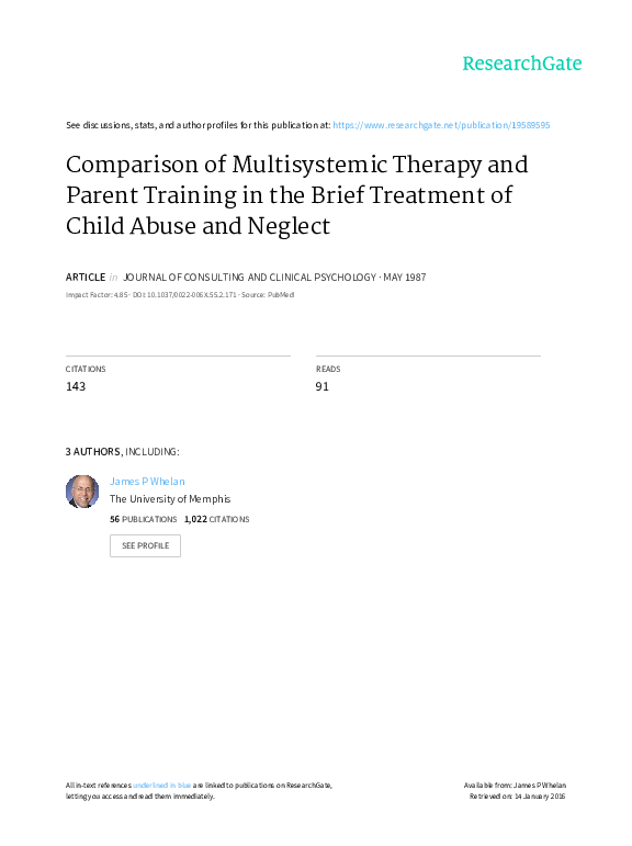 (PDF) Comparison of multisystemic therapy and parent training in the ...
