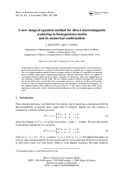 (PDF) A new integral equation method for direct electromagnetic scattering in homogeneous media ...