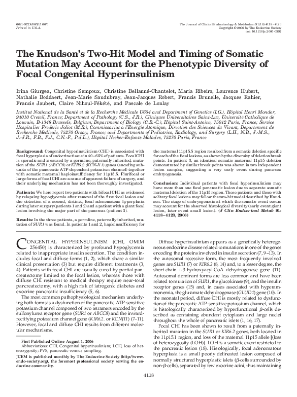 (PDF) The Knudson’s Two-Hit Model and Timing of Somatic Mutation May ...