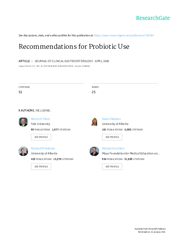 (PDF) Recommendations for Probiotic Use
