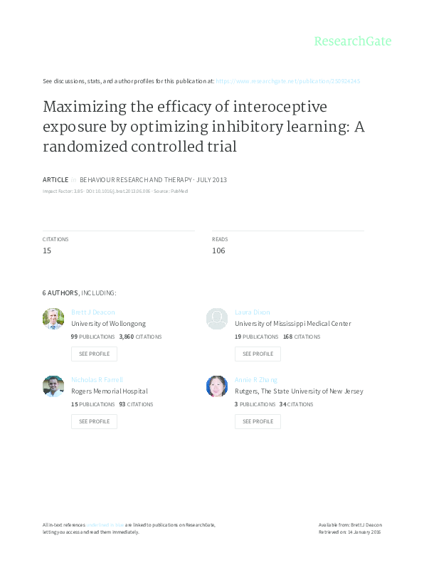 (PDF) Maximizing the efficacy of interoceptive exposure by optimizing ...