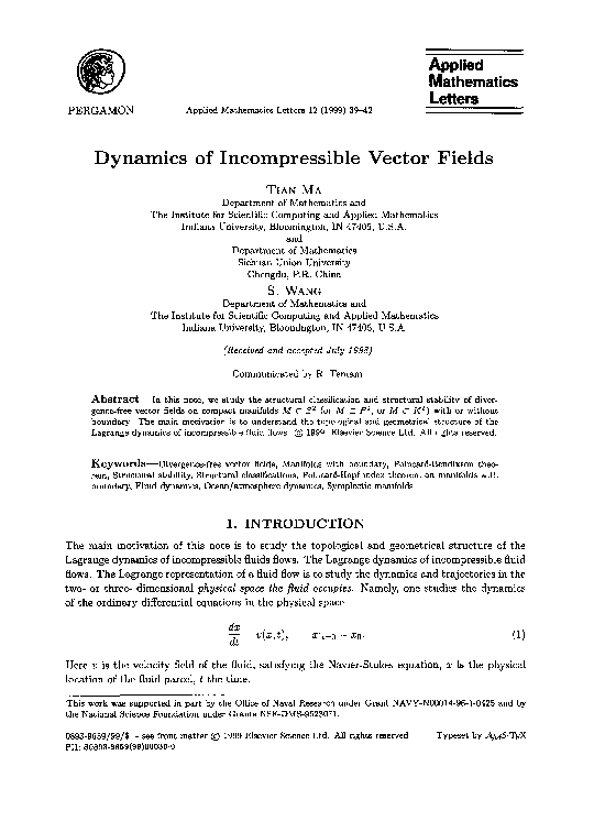 (PDF) Dynamics of incompressible vector fields
