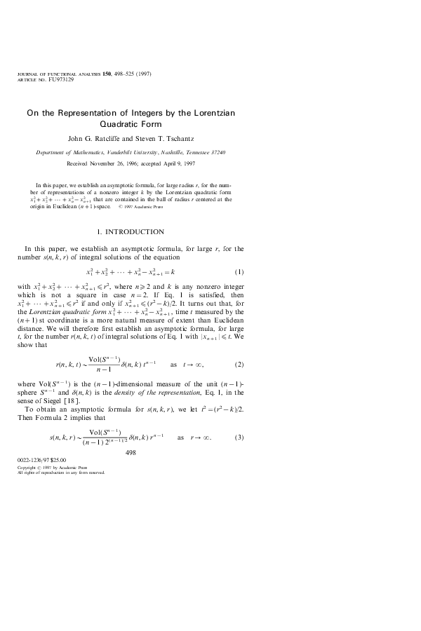 On the Representation of Integers by the Lorentzian Quadratic Form