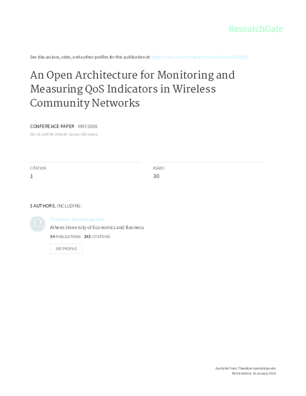 Pdf An Open Architecture For Monitoring And Measuring Qos Indicators In Wireless Community