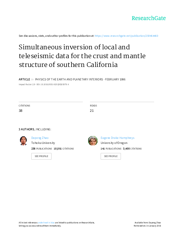 (PDF) Simultaneous inversion of local and teleseismic data for the ...