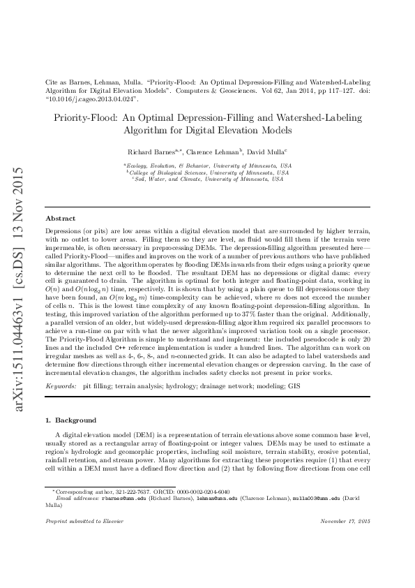 (PDF) Priority-flood: An optimal depression-filling and watershed ...