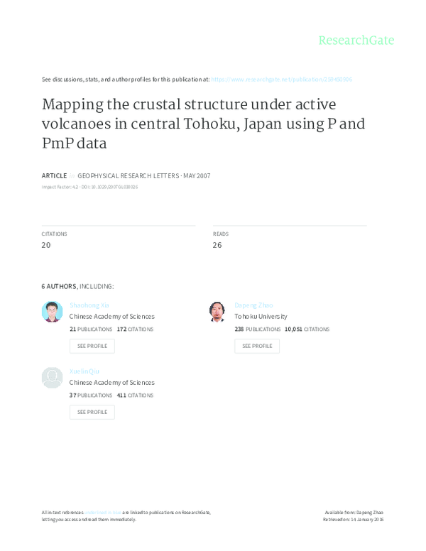 (PDF) Mapping the crustal structure under active volcanoes in central ...