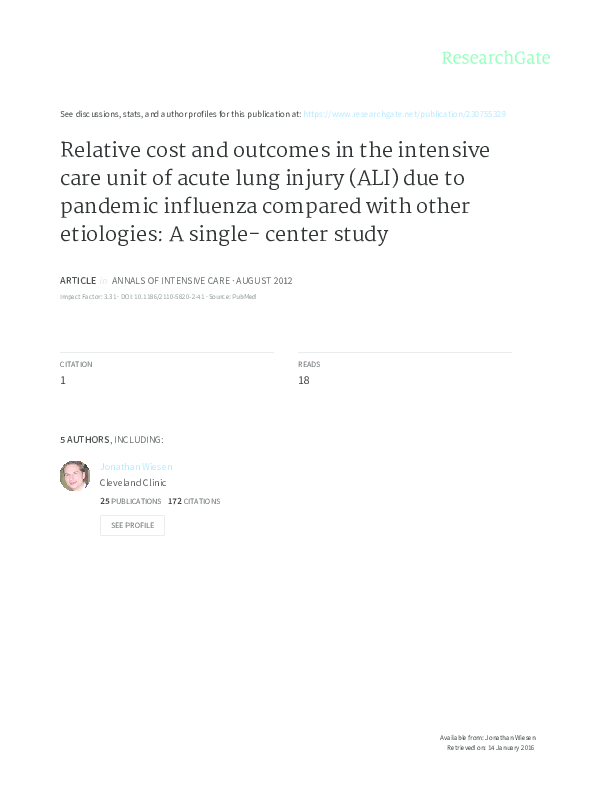 (PDF) Relative cost and outcomes in the intensive care unit of acute ...