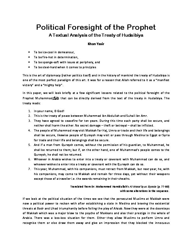 (PDF) Hudaibiya Treaty - A Textual Analysis