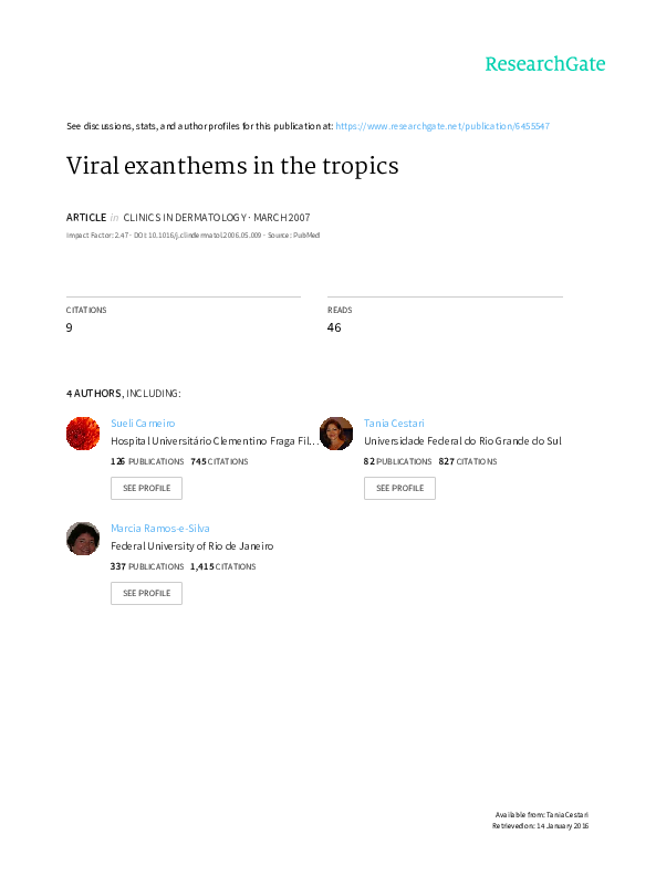 (PDF) Viral exanthems in the tropics | Tânia Cestari - Academia.edu