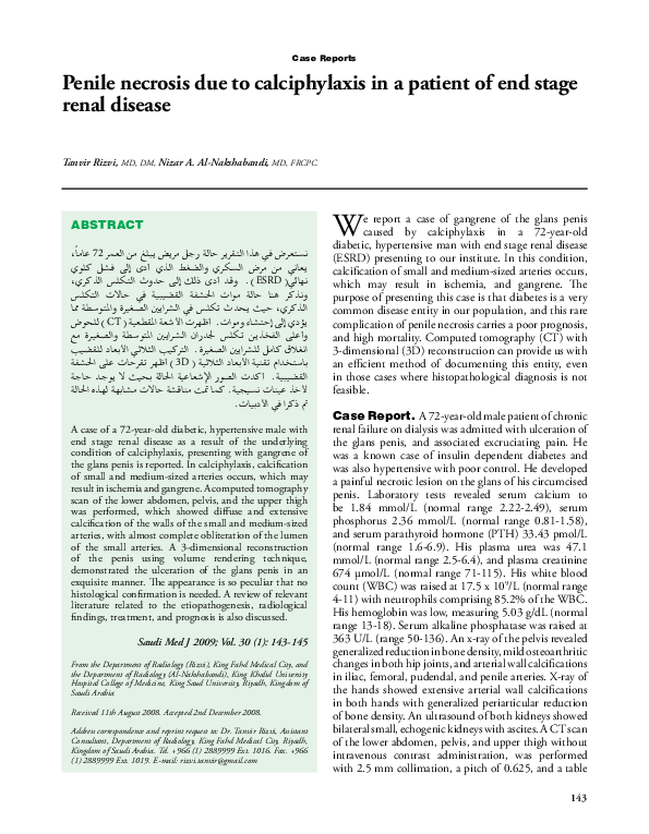 (PDF) Penile necrosis due to calciphylaxis in a patient of end stage ...